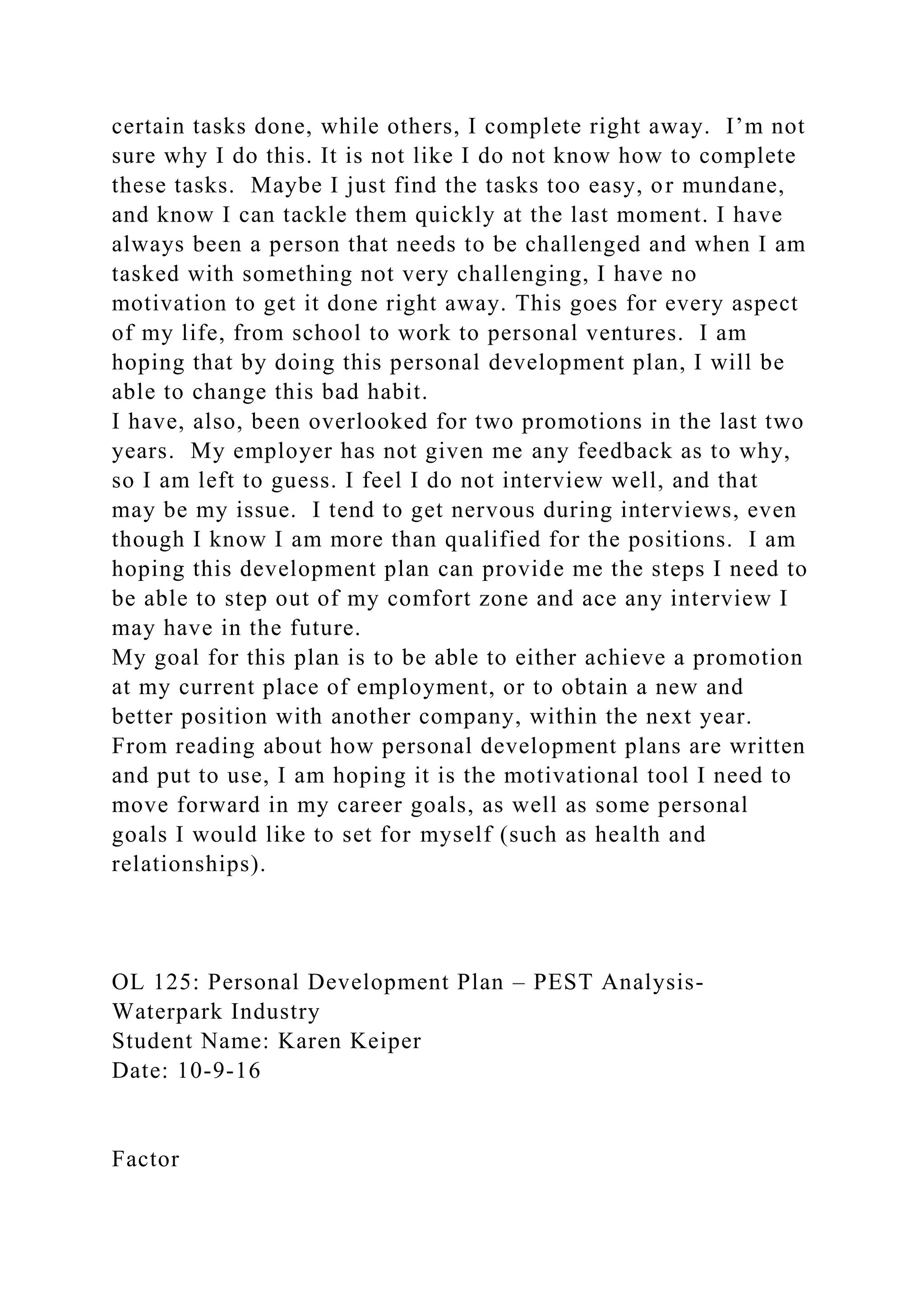 OL 125 Personal Development Plan – SWOT Analysis (Milestone T.docx ...