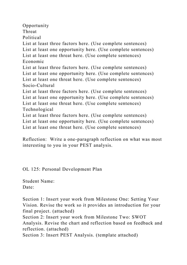 OL 125 Personal Development Plan – SWOT Analysis (Milestone T.docx ...