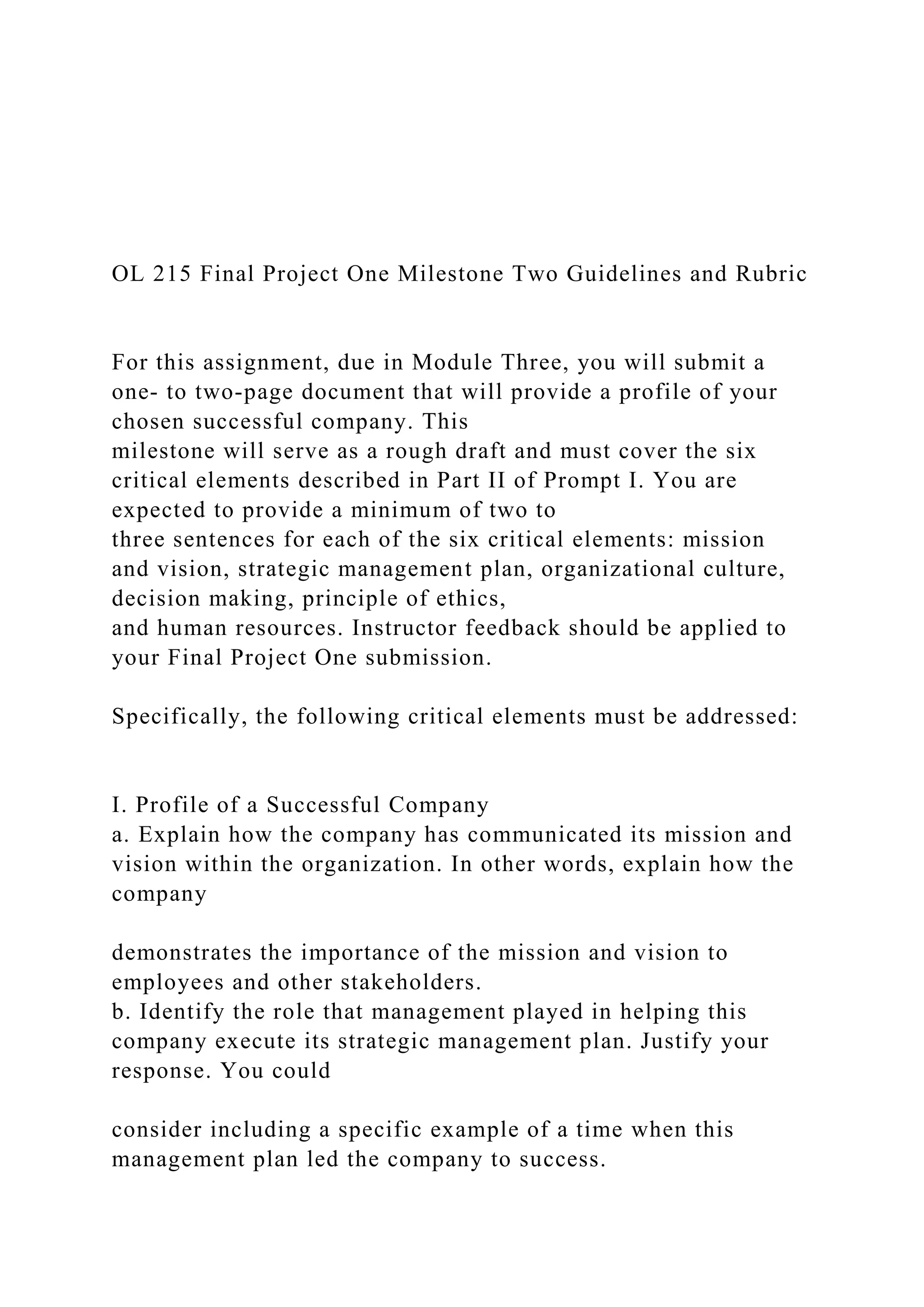 OL 215 Final Project One Milestone Two Guidelines and Rubric.docx
