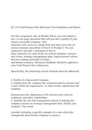 OL 215 Final Project One Milestone Two Guidelines and Rubric.docx