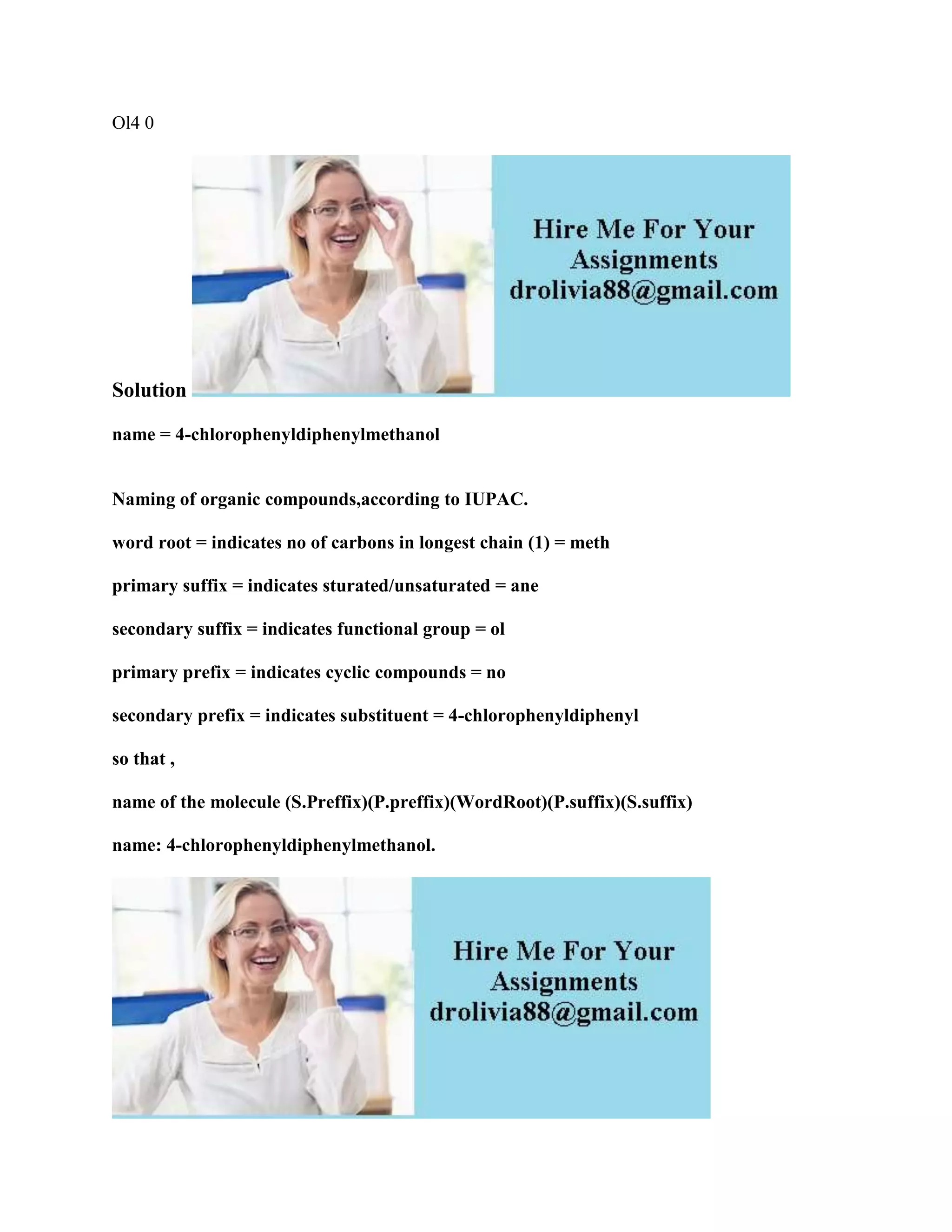 Ol4 0 Solutionname - 4-chlorophenyldiphenylmethanol Naming of organic.docx