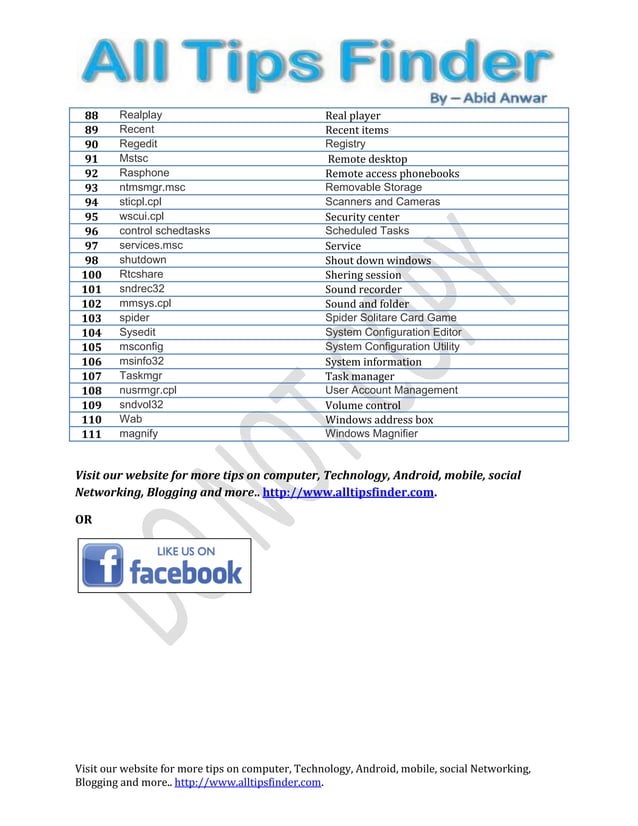 list of run commands | PDF