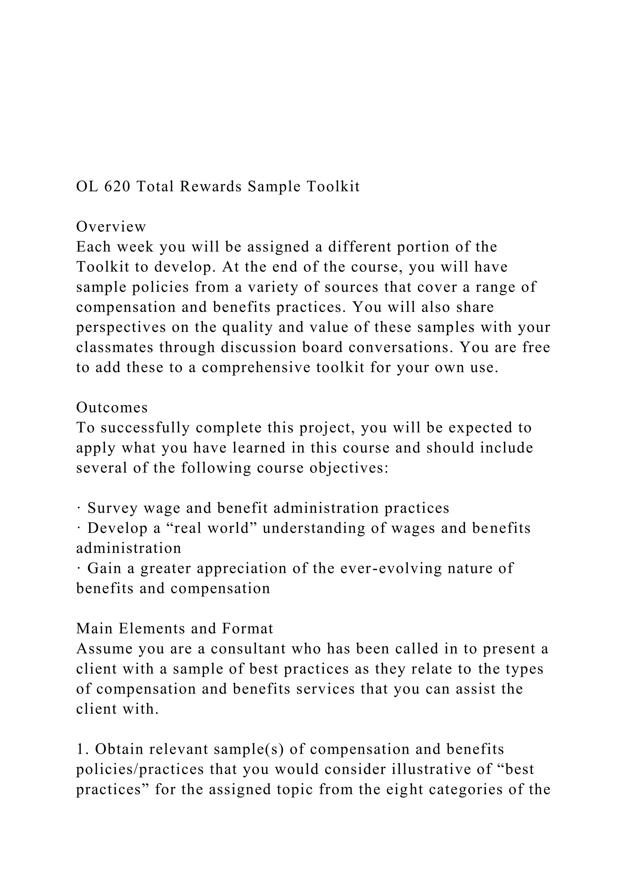 OL 620 Total Rewards Sample ToolkitOverviewEach week y.docx
