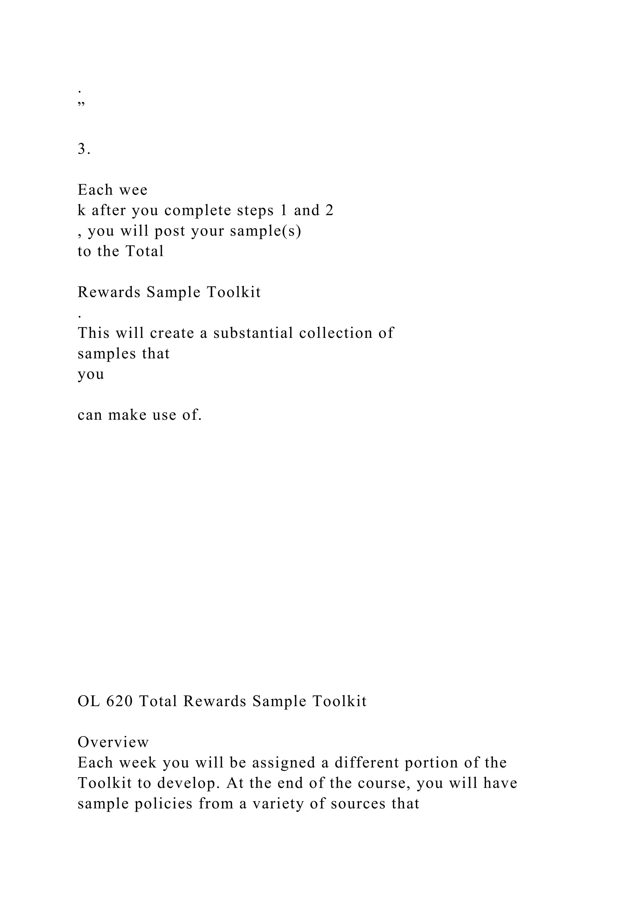 OL 620 Total Rewards Sample ToolkitOverviewEach week y.docx