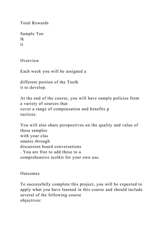 OL 620 Total Rewards Sample ToolkitOverviewEach week y.docx