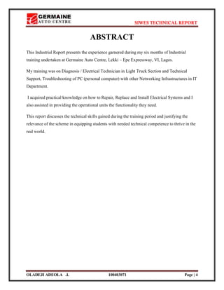 SIWES TECHNICAL REPORT BY OLADEJI ADEOLA | PDF