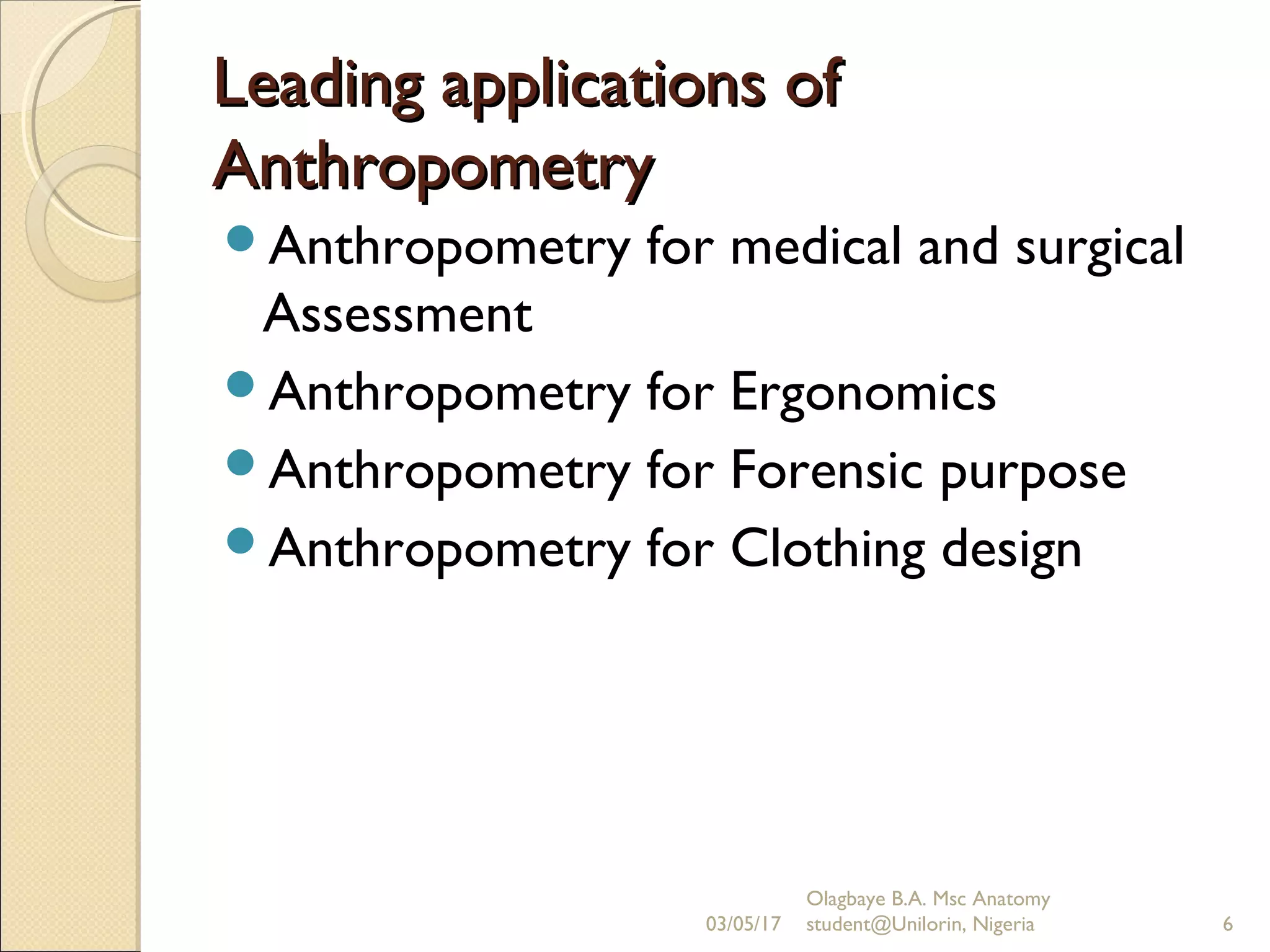 Anthropometry and Physical Charateristics in man | PPT