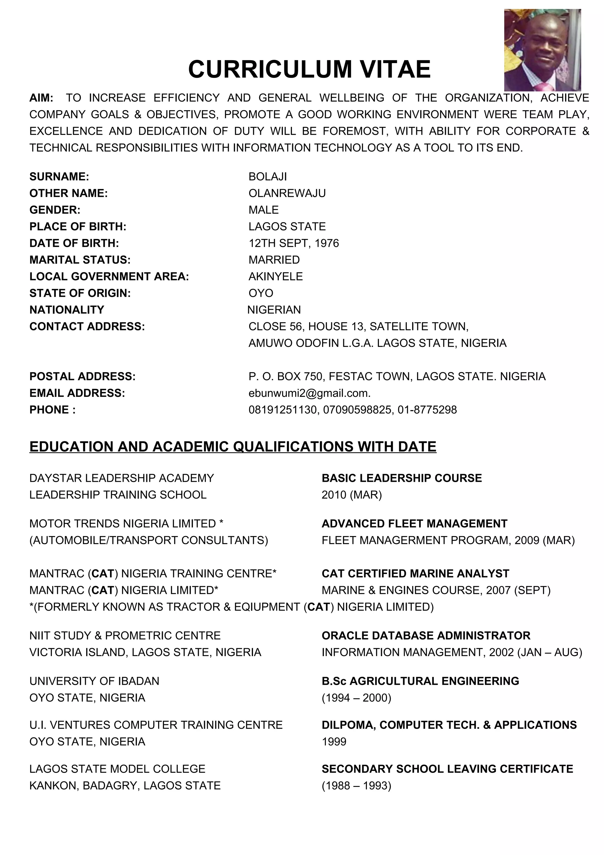 Olanrewaju Bolaji Cv2 | DOC | Commercial Trucks | Auto Body Styles