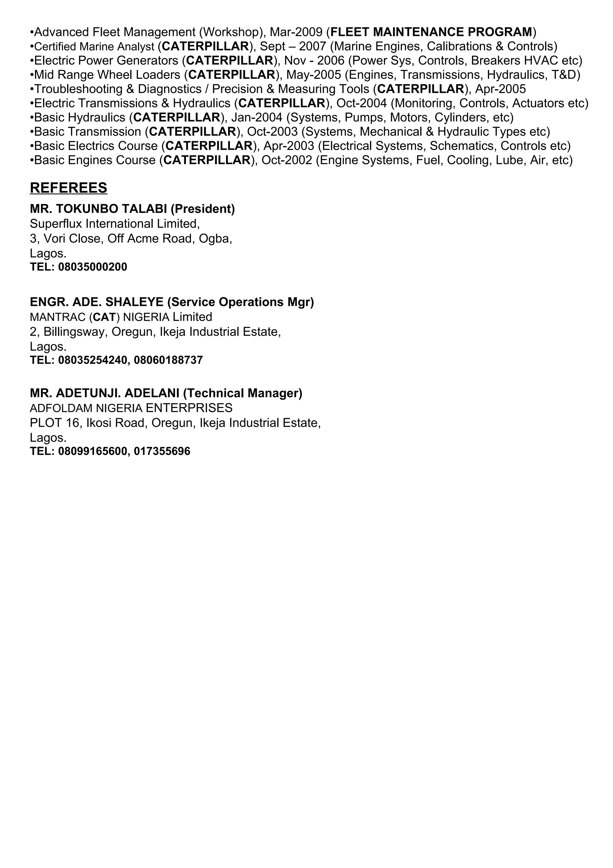 Olanrewaju Bolaji Cv2 | DOC | Commercial Trucks | Auto Body Styles