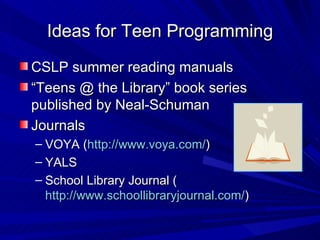 Ola Preconference: Teen Programming and Collection Development | PPT | Parenting Teens | Parenting