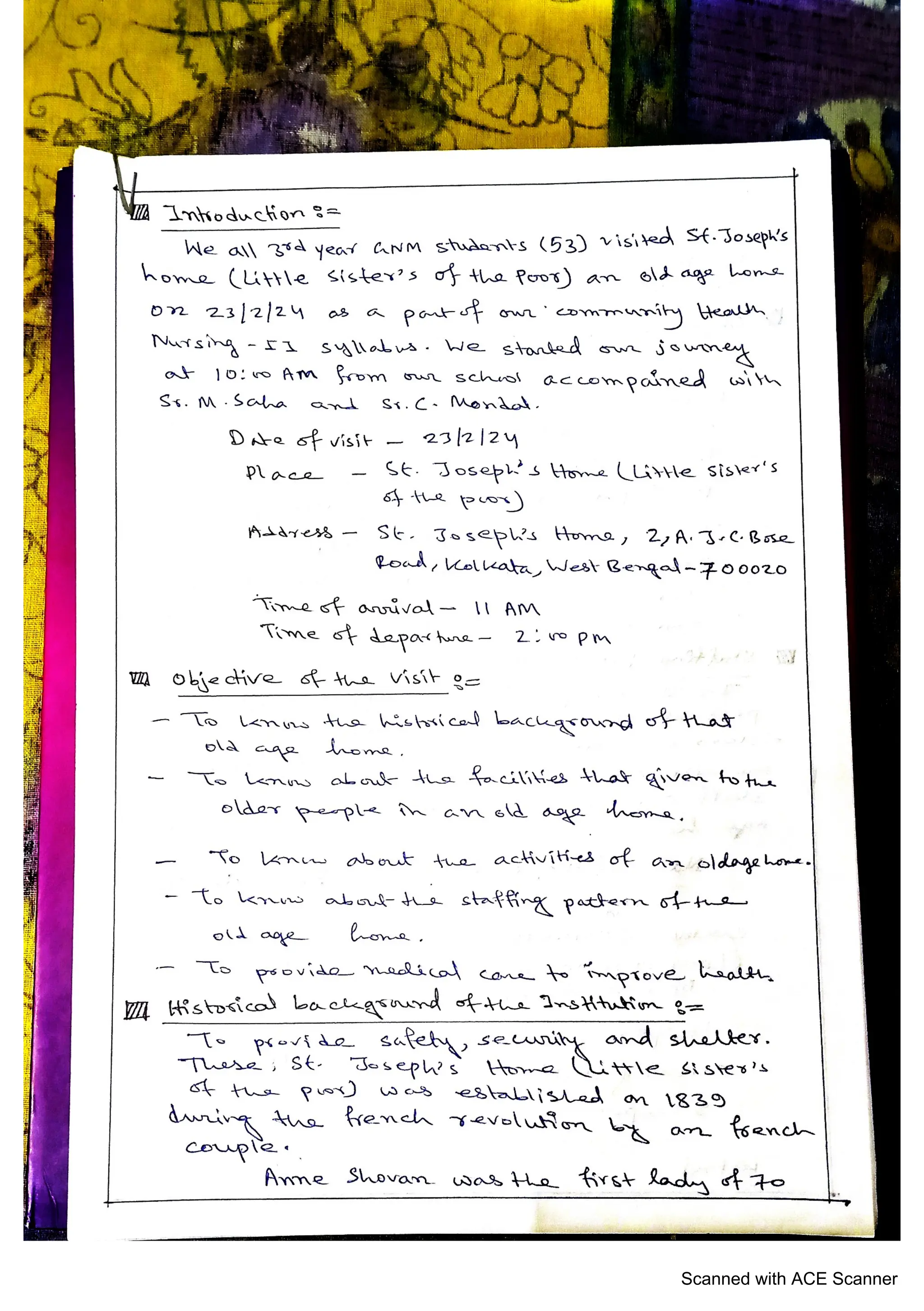 old age home visit report.pdf essential for third year GNM students | PDF