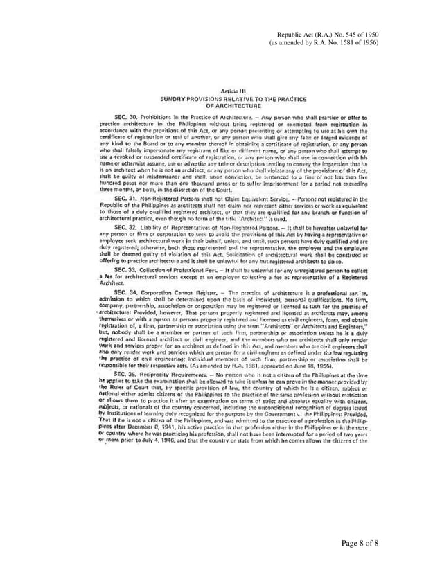 Old architecture law ra 1581 545[1] | PDF