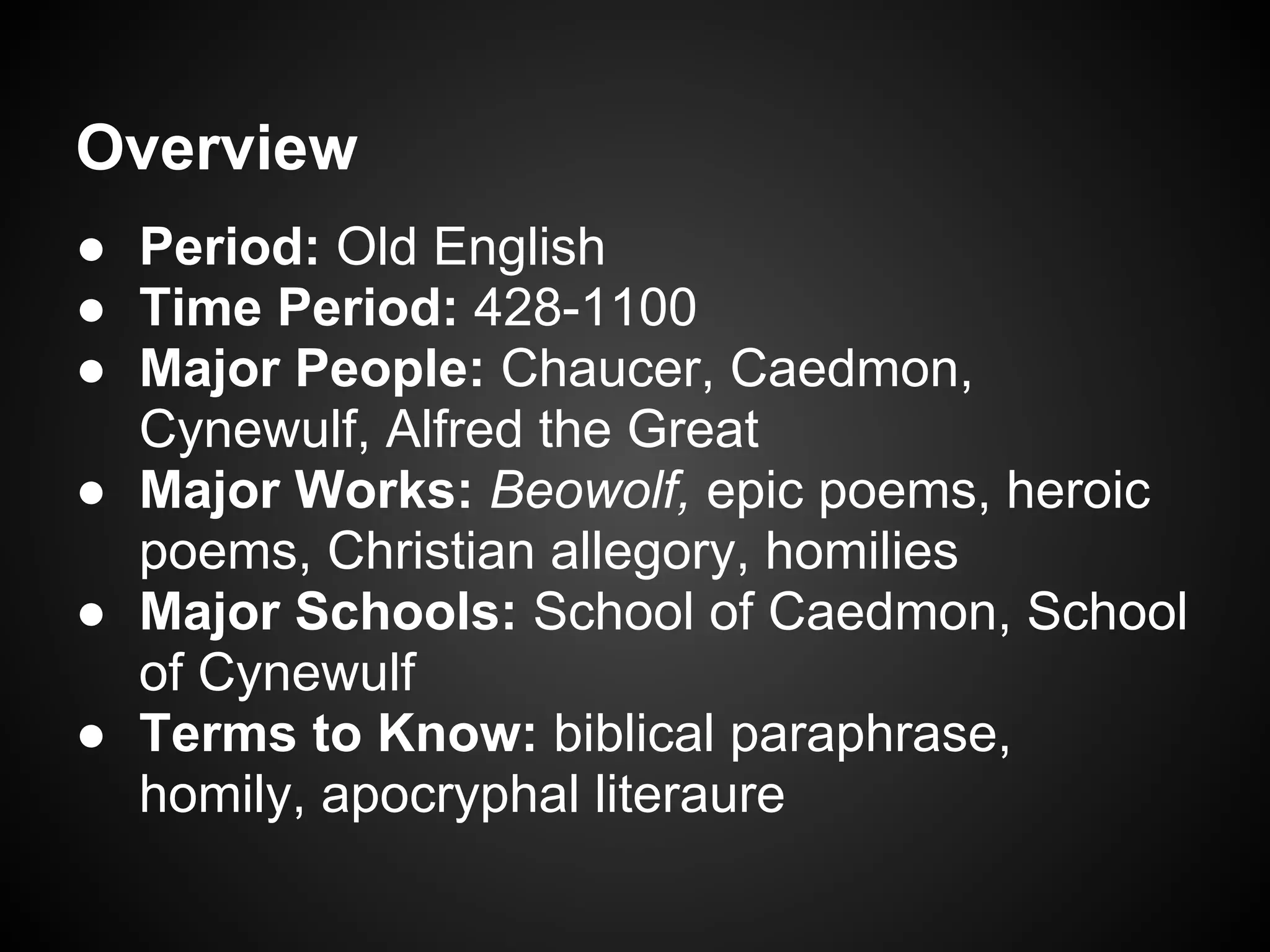 Old English Period of British Literature | PDF