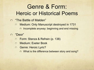Old English Verse, Media, and Poetic Form | PPT