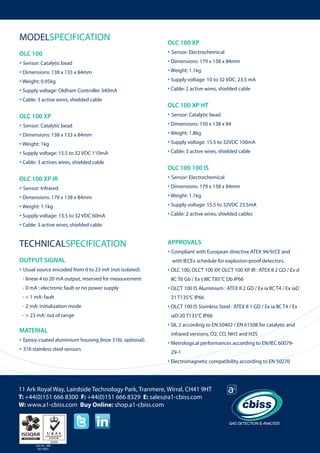 Oldham OLCT100 Gas Detector Datasheet | PDF