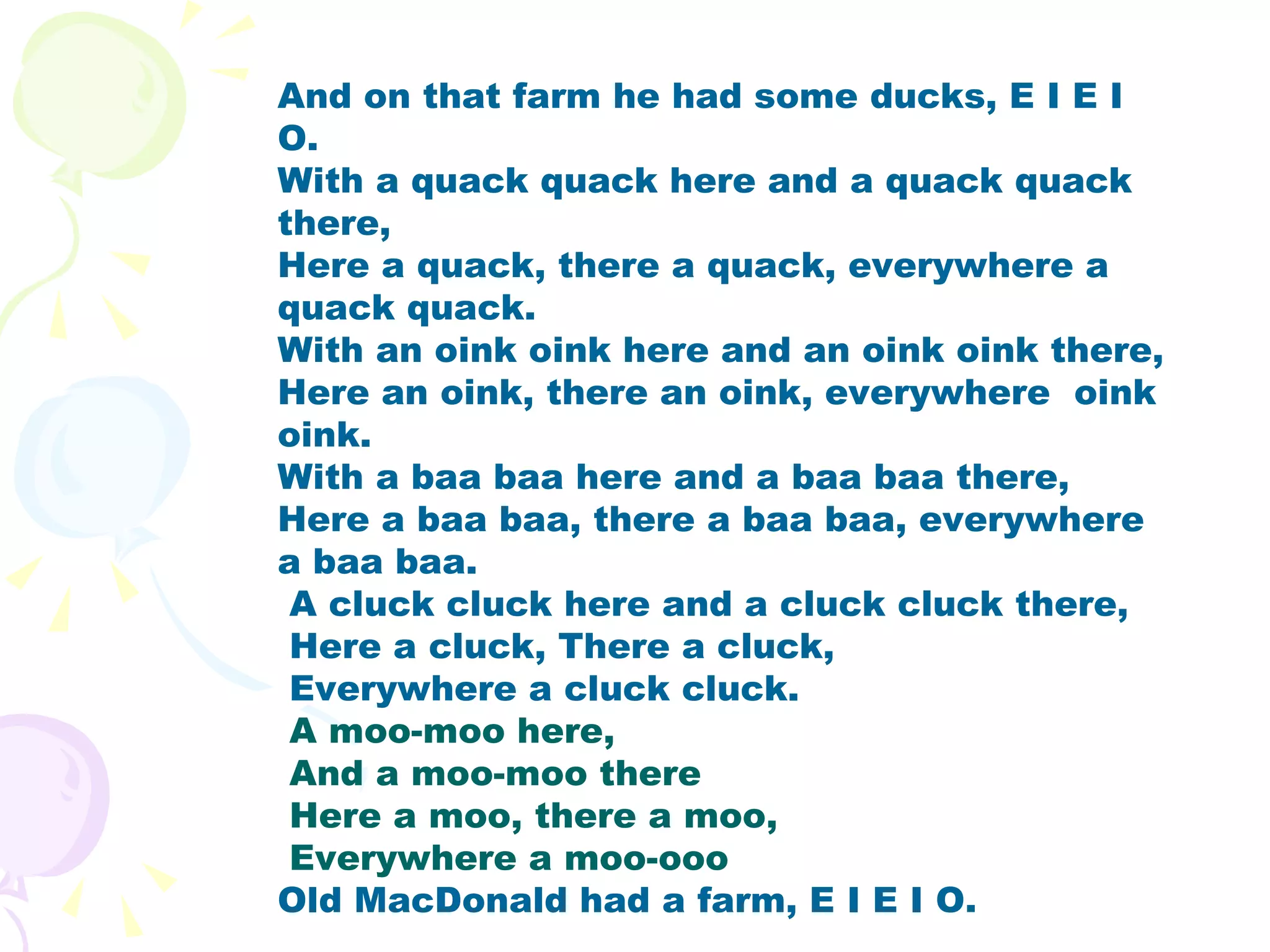 Old MacDonald had a farm song- Preschool activity/Learning English ...
