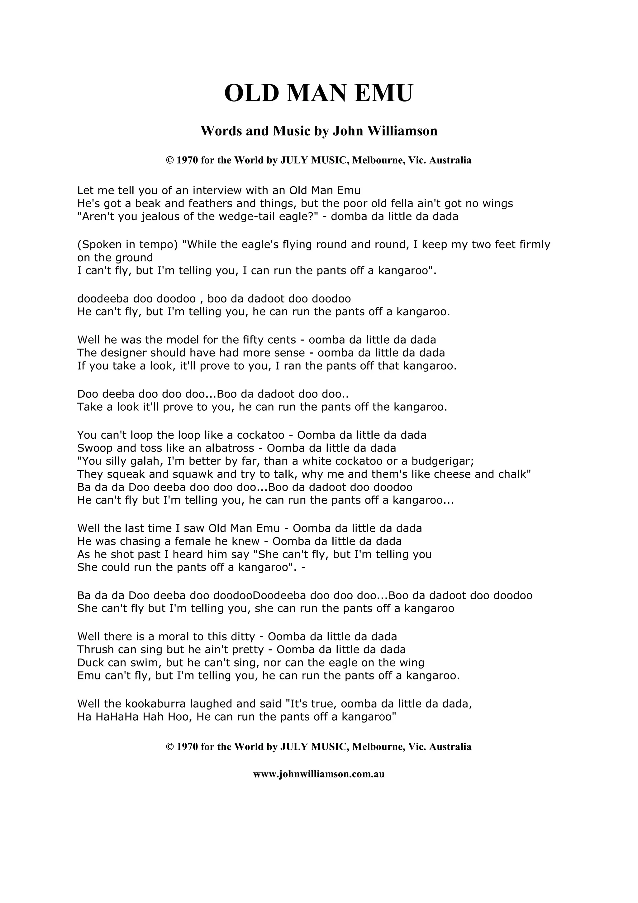 Old man emu lyrics | DOCX