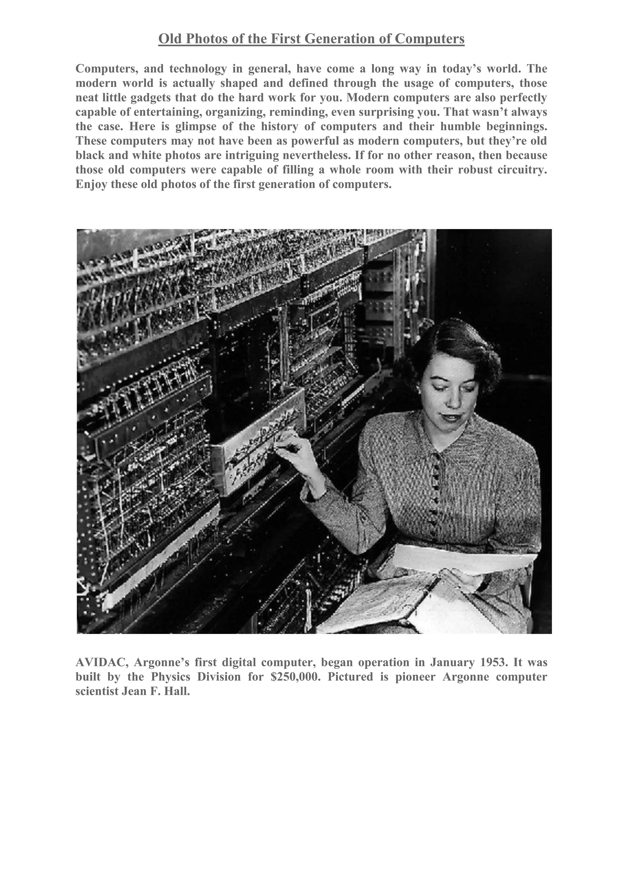 Old photos of the first generation of computers | PDF