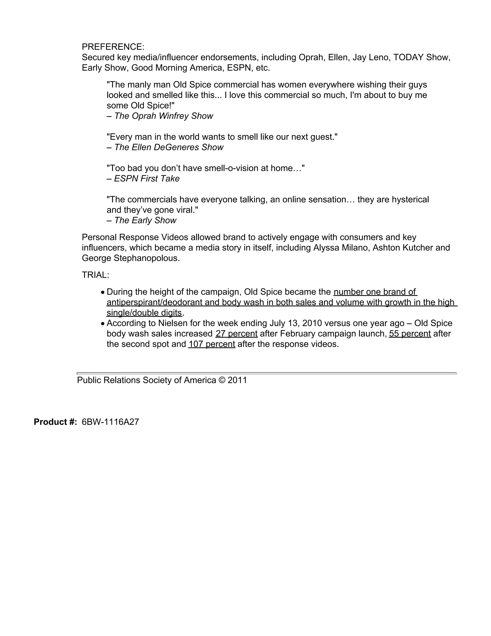 Case Study: Old spice for PRSA | PDF