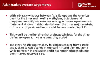 Platts Petrochemical: Global Olefin Arbitrages Open | PPT