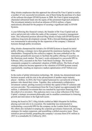 Oleg Jelesko: Career of the Founder of Da Vinci Capital | The Enterprise World | PDF