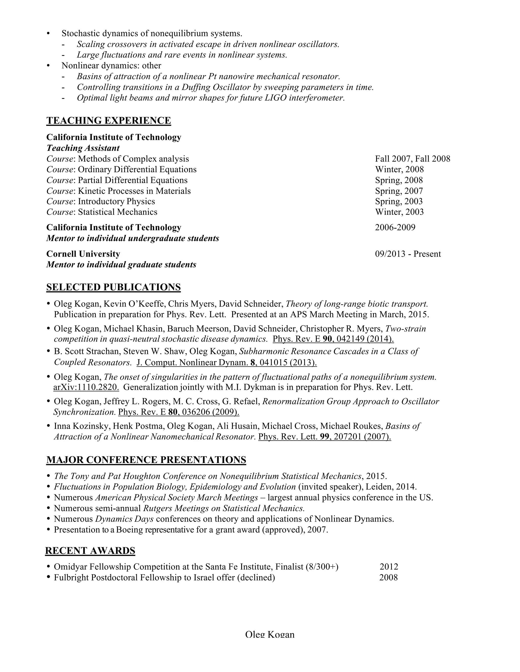 Oleg kogan resume aug 2015 | PDF | Chemistry | Science