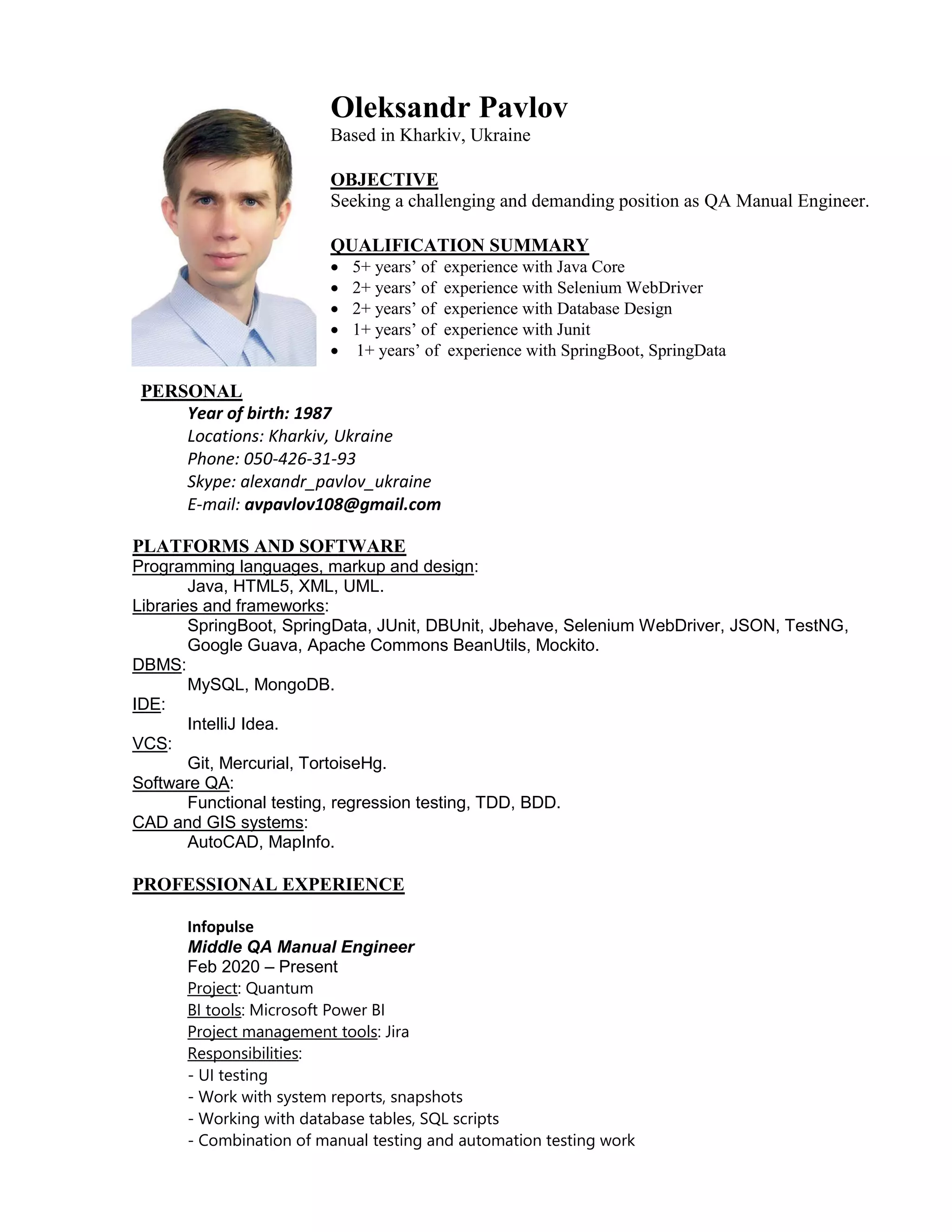 Oleksandr Pavlov CV | PDF