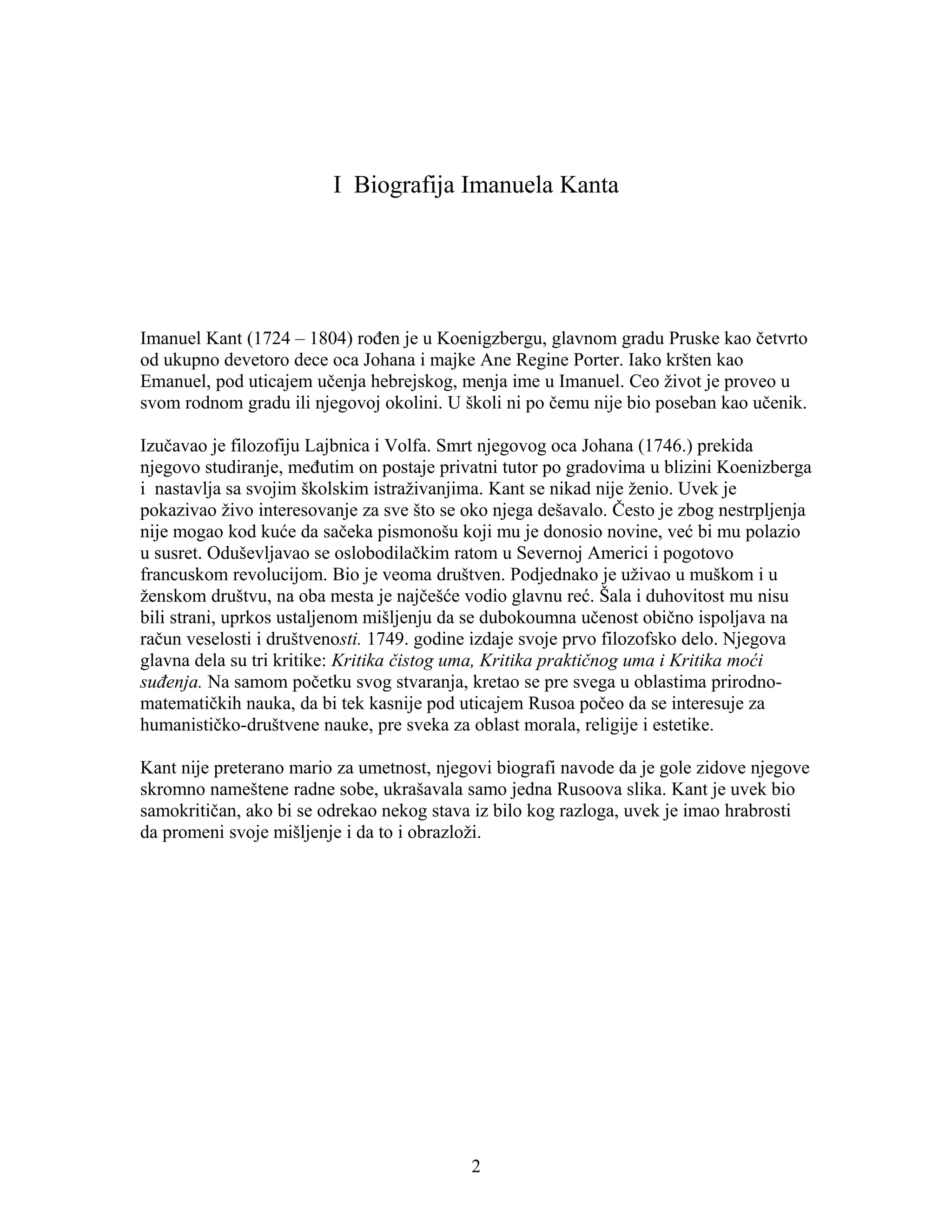 O lepom i uzvisenom imanuela kanta | DOC