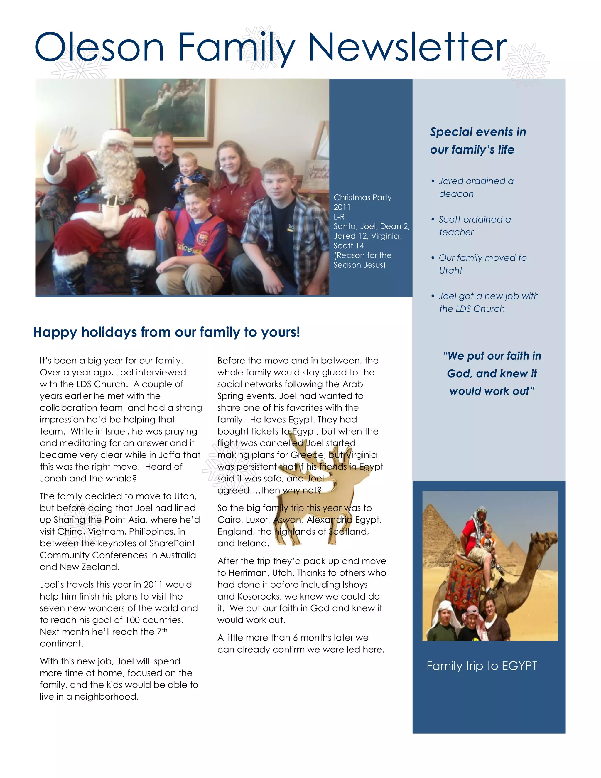 Oleson Family 2011 Holiday Christmas Letter | PDF