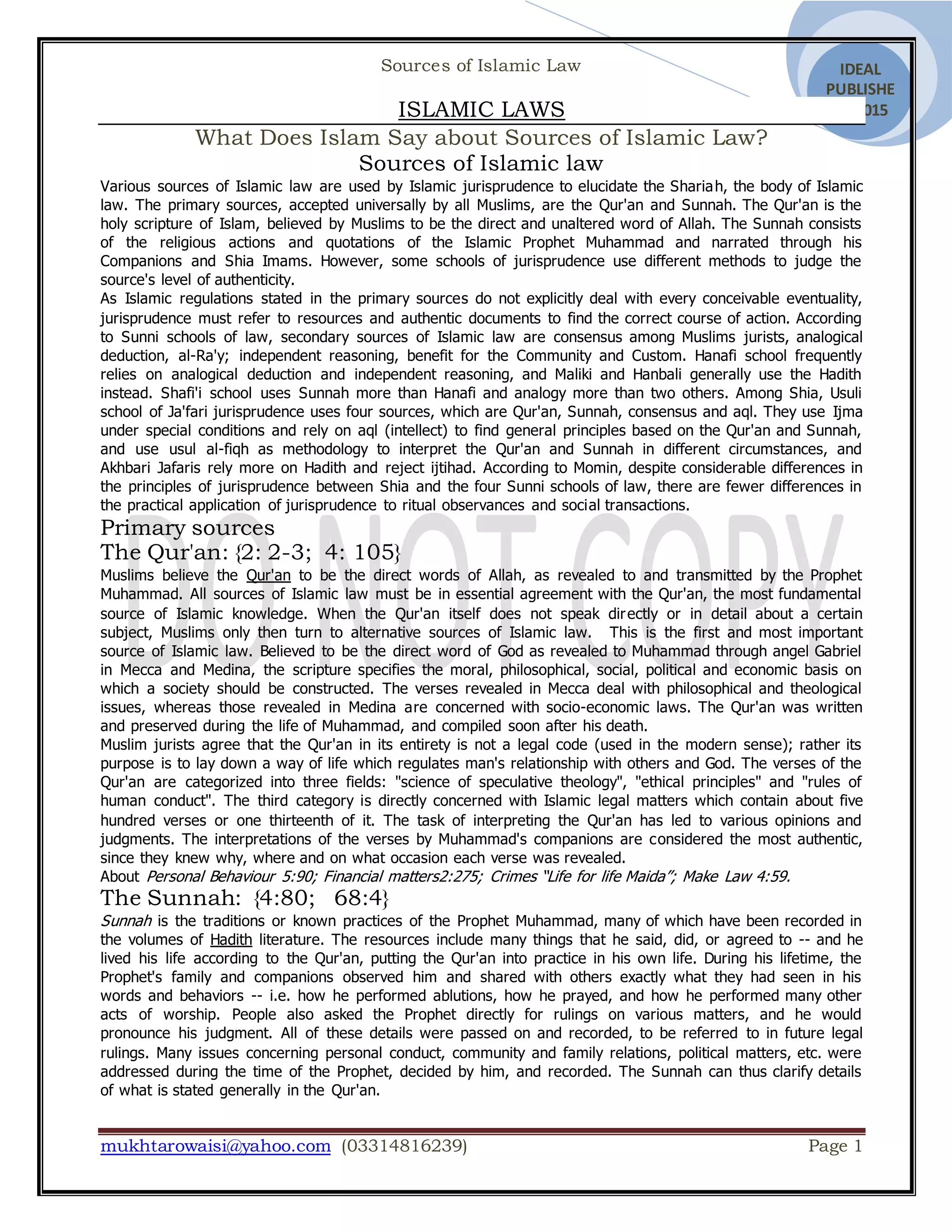 O' level cie notes for islamic laws | DOCX