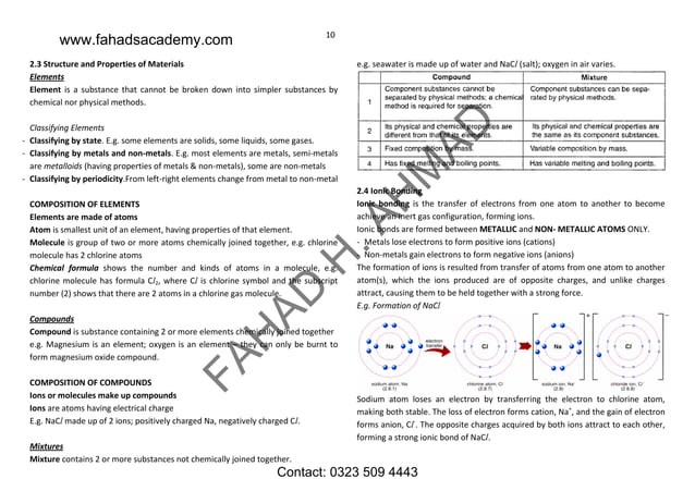 O'Levels Chemistry Notes (GCE and IGCSE) | PDF