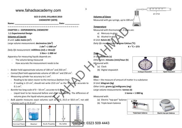 O'Levels Chemistry Notes (GCE and IGCSE) | PDF