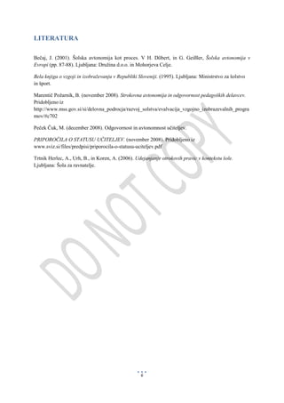 AVTONOMNOST UČITELJA IN UDEJANJANJE UČITELJEVIH PRAVIC V KONTEKSTU ŠOLE | PDF