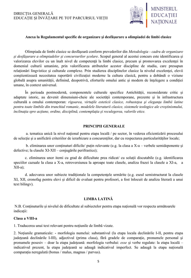 Olimpiada limbi clasice (latina + greaca veche) | PDF