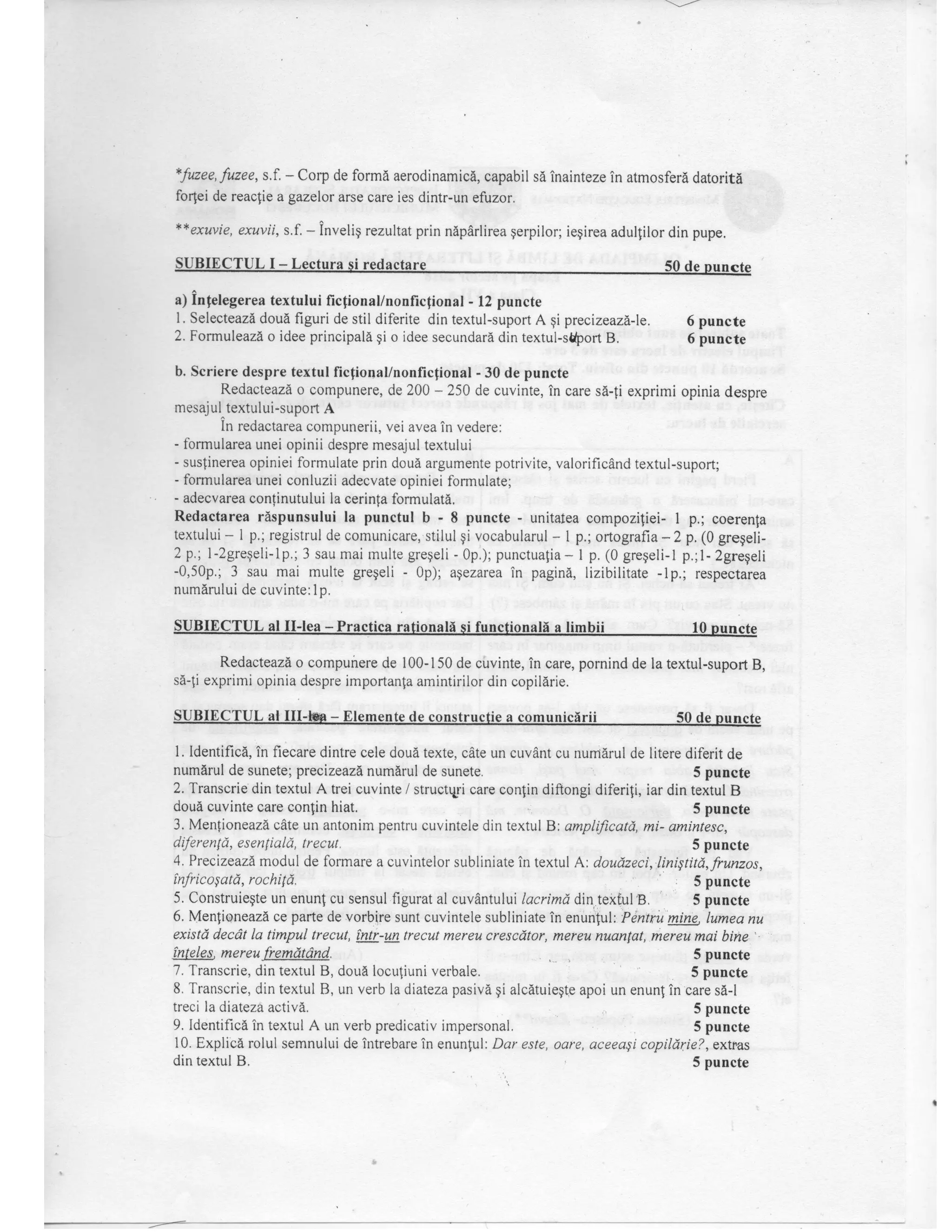 Olimpiada de Limba si Literatura Romana 2018 - Etapa pe sector | DOC