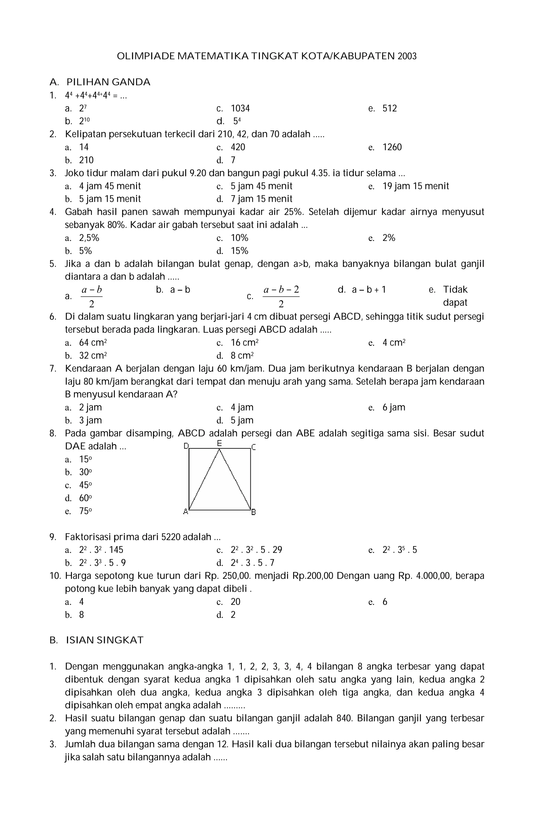 Olimpiademat tk kota2003 | PDF