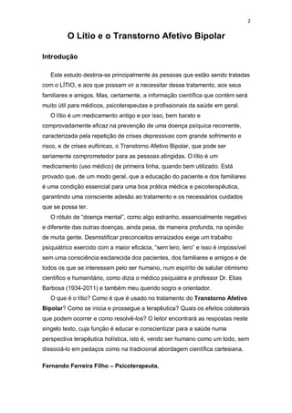 O litio como importante instrumento terapêutico no tratamento do ...