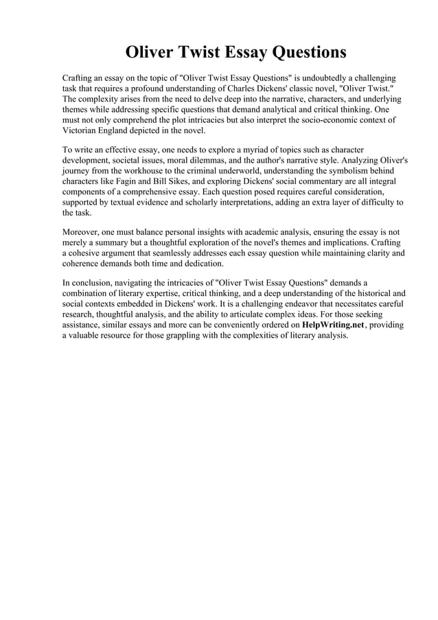 Oliver Twist Essay Questions. Oliver Twist Chapter 1 Comprehension - ESL worksheet by mamanours ...