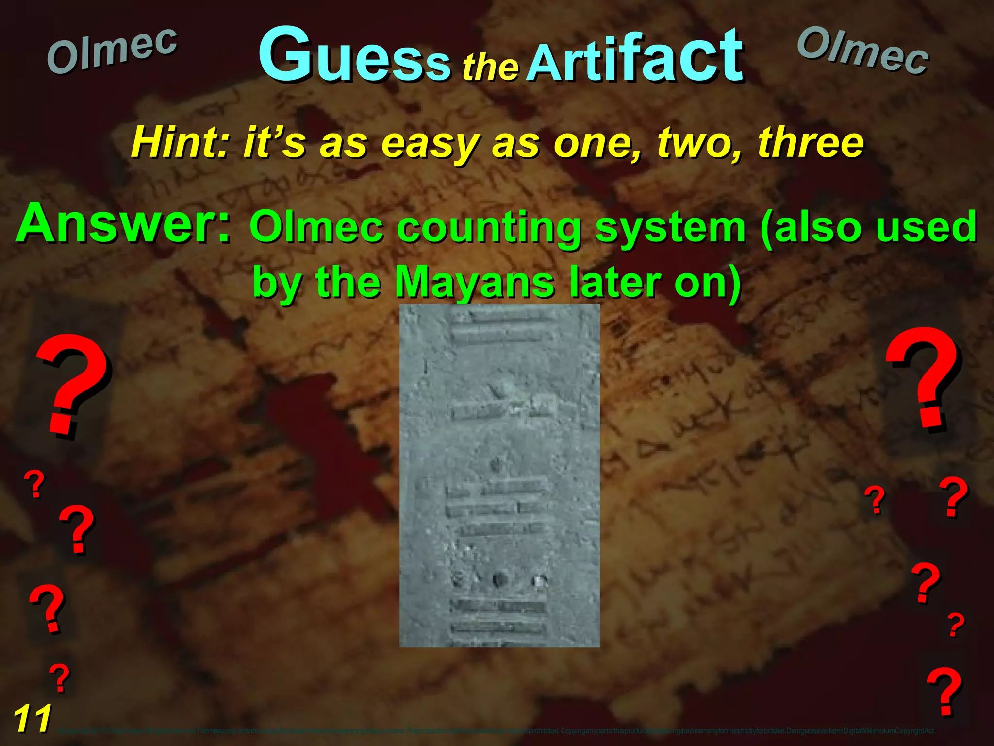 Olmec guesstheartifactgameengagingpp twithpicturescluesanswers | PPT