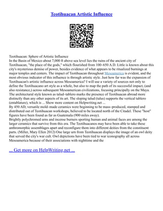 Olmec Vs Teotihuacan Culture Analysis | PDF