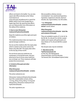 Olmesartan medoxomil/Hydrochlorothiazide Tablets Taj Pharma PIL | PDF