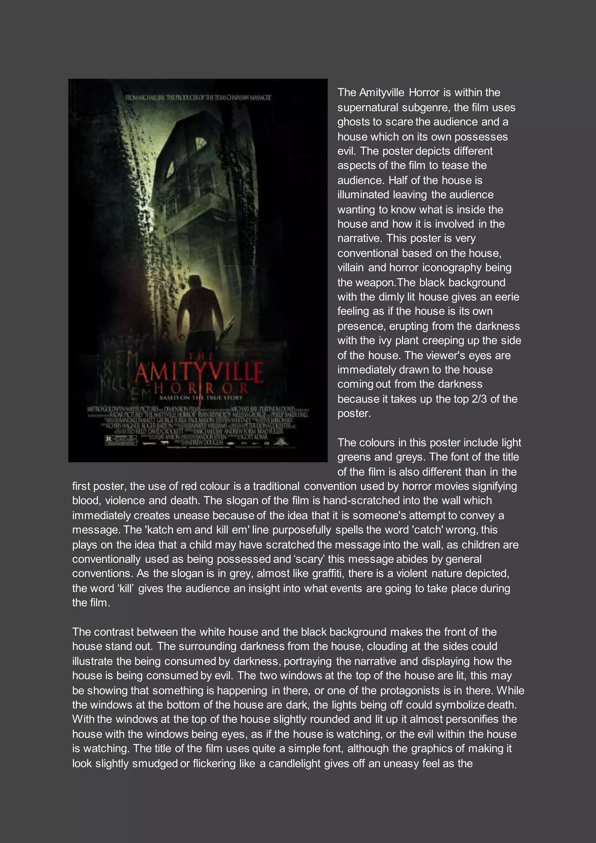 POSTER ANALYSIS - THE AMITYVILLE HORROR | DOCX