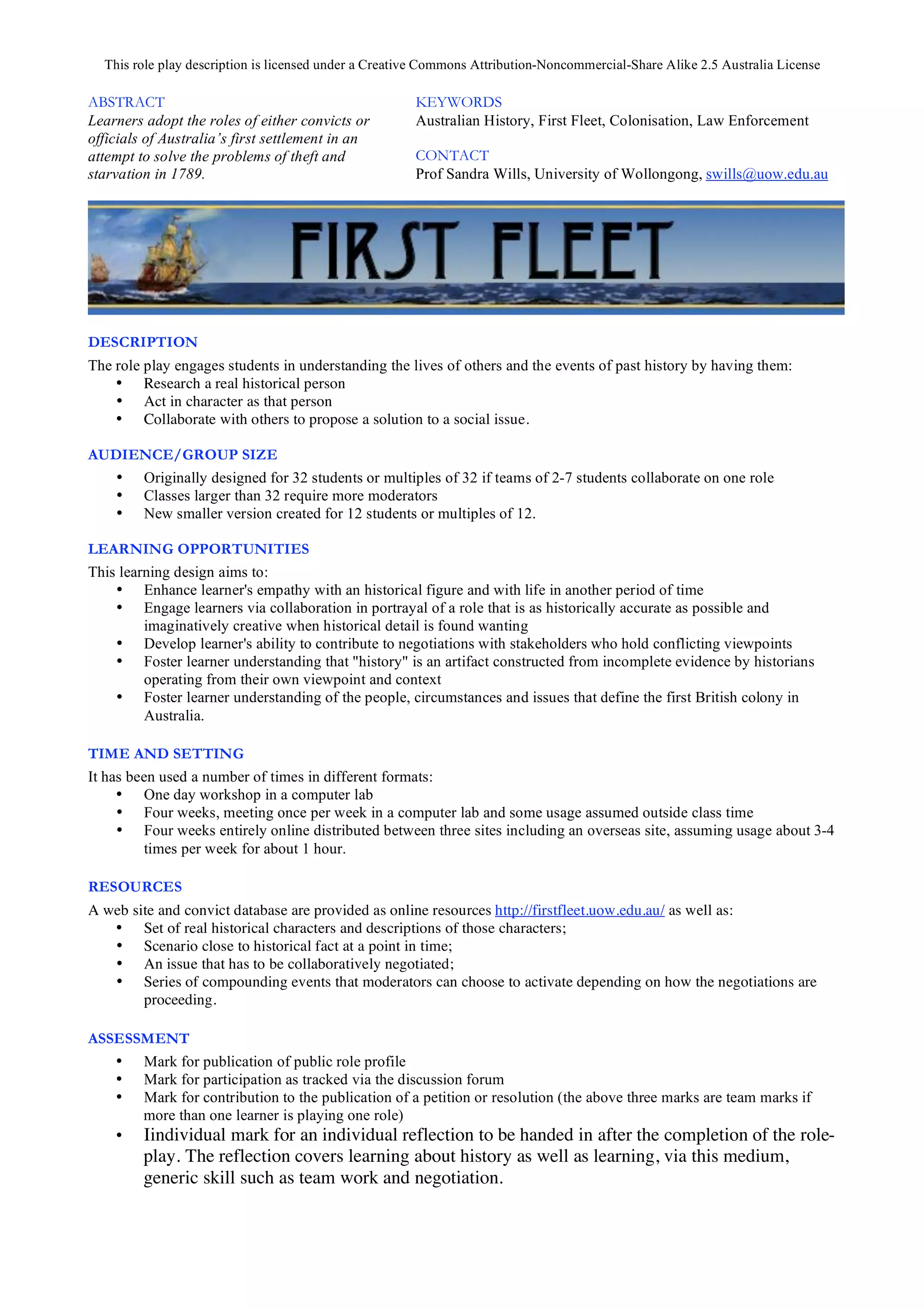 First Fleet Online Role Play | PDF