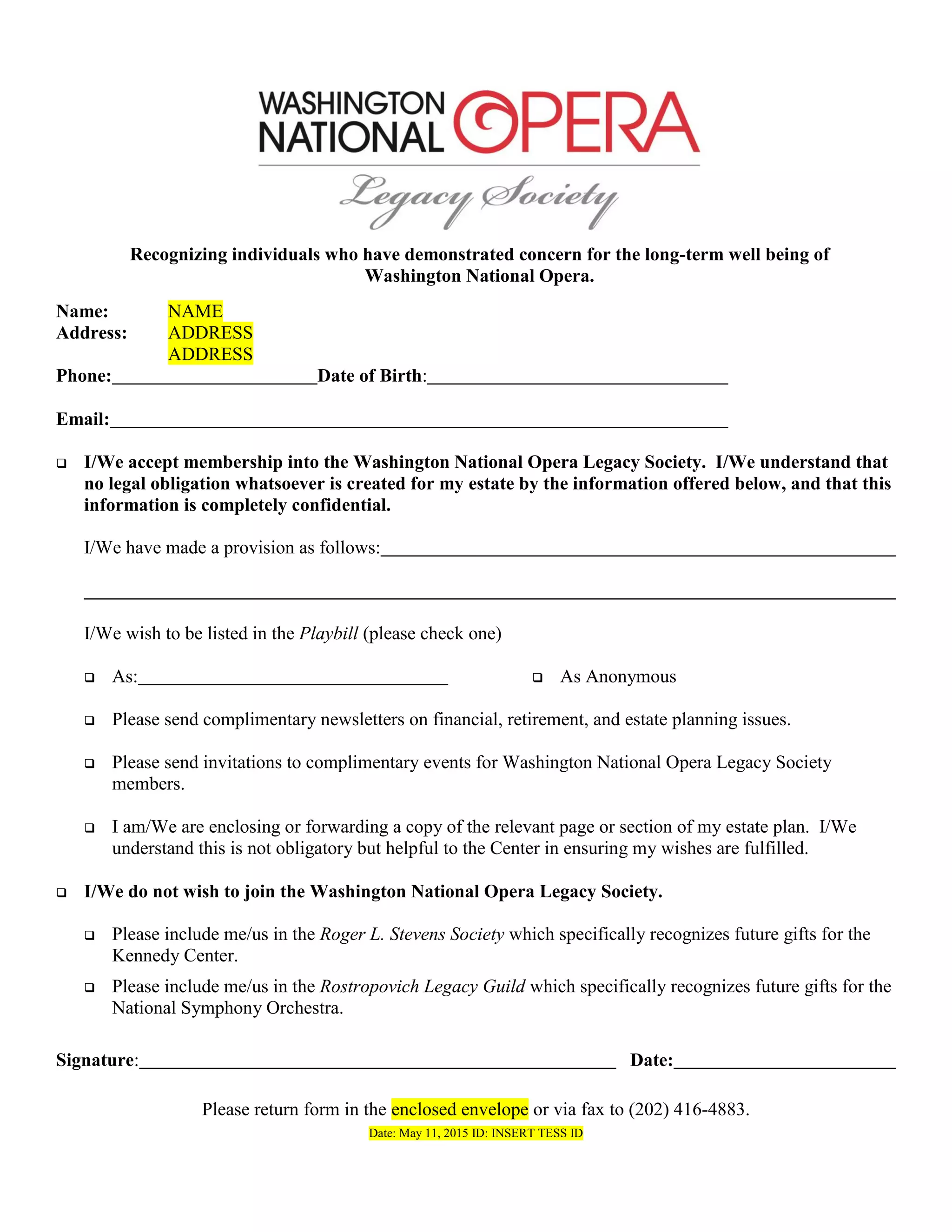 Planned Giving | Opera Legacy Society Invite Template | PDF