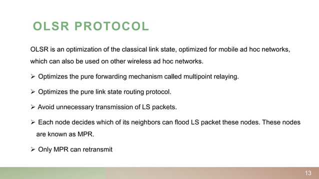 OLSR | Optimized Link State Routing Protocol | PPTX