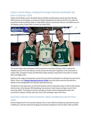 Olympic 2024 Australia Announces Basketball 3x3 Squads for Olympic ...