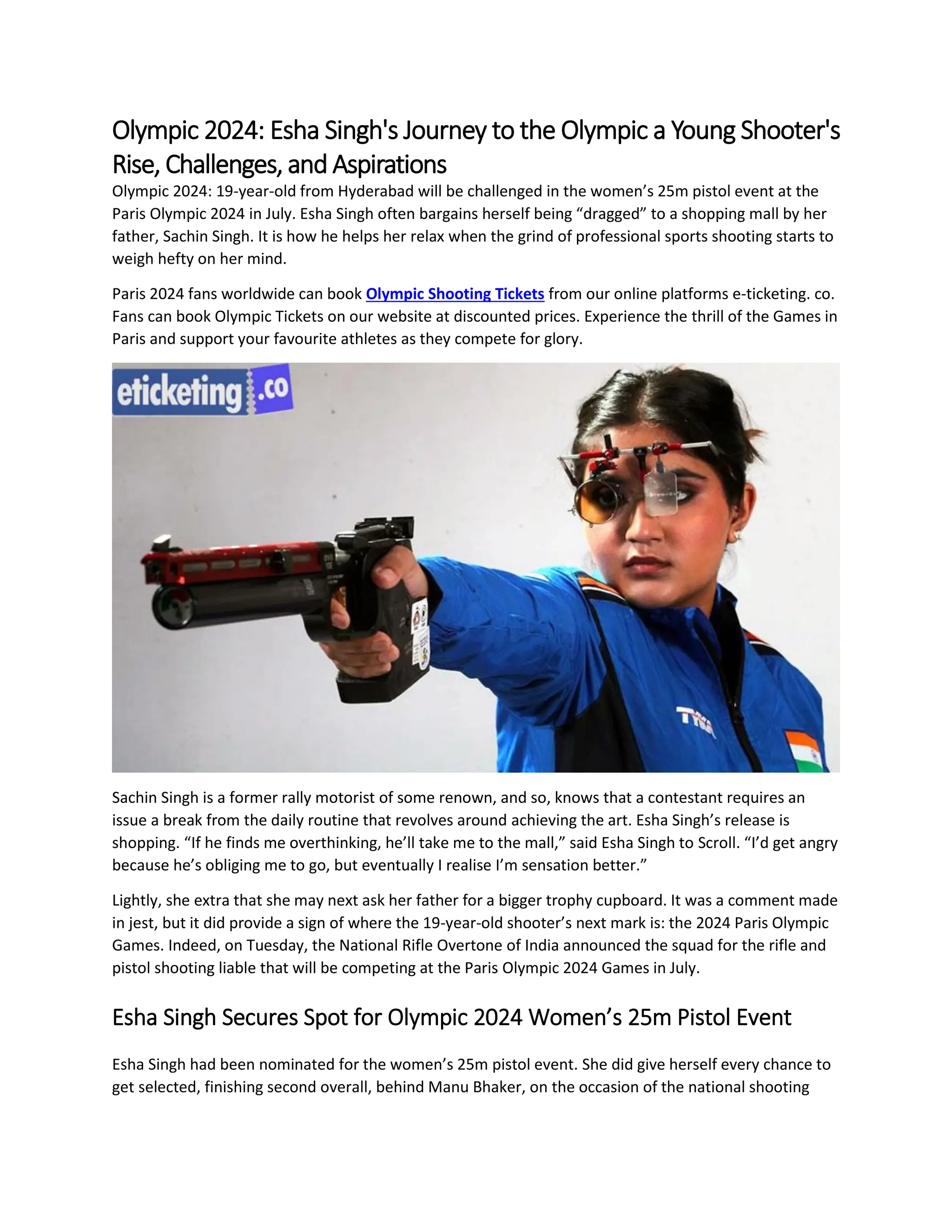 Olympic 2024 Esha Singh's Journey to the Olympic a Young Shooter's Rise ...