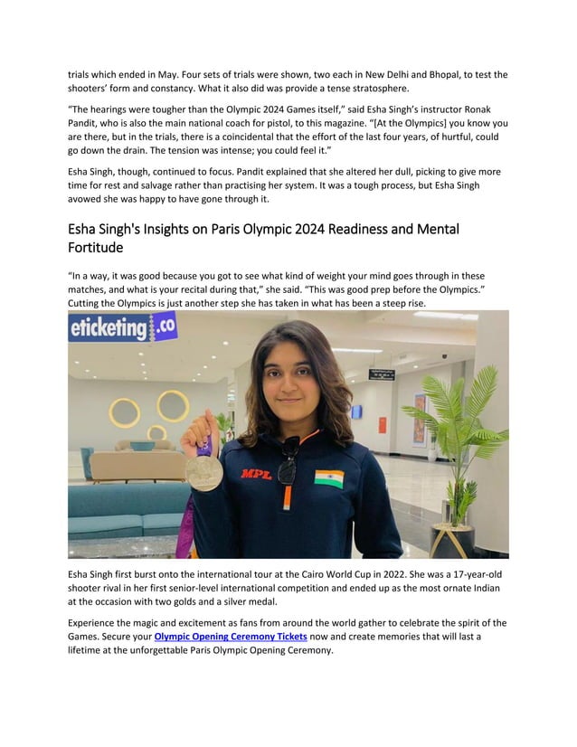Olympic 2024 Esha Singh's Journey to the Olympic a Young Shooter's Rise ...
