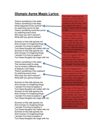 Olympic ayres magic lyrics breakdown | DOCX