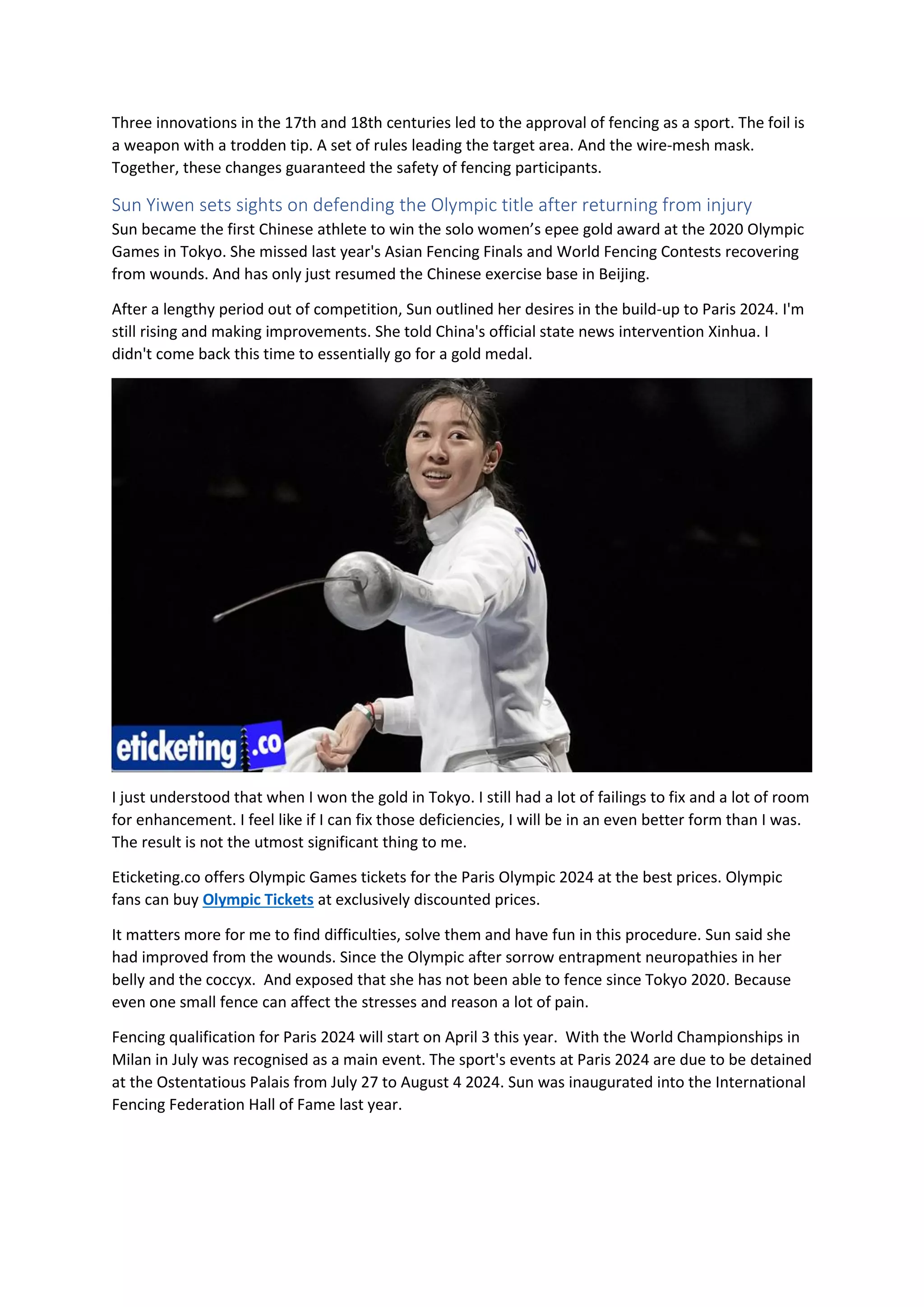 Olympic fencing champion Sun Yiwen sets sights on defending the title ...